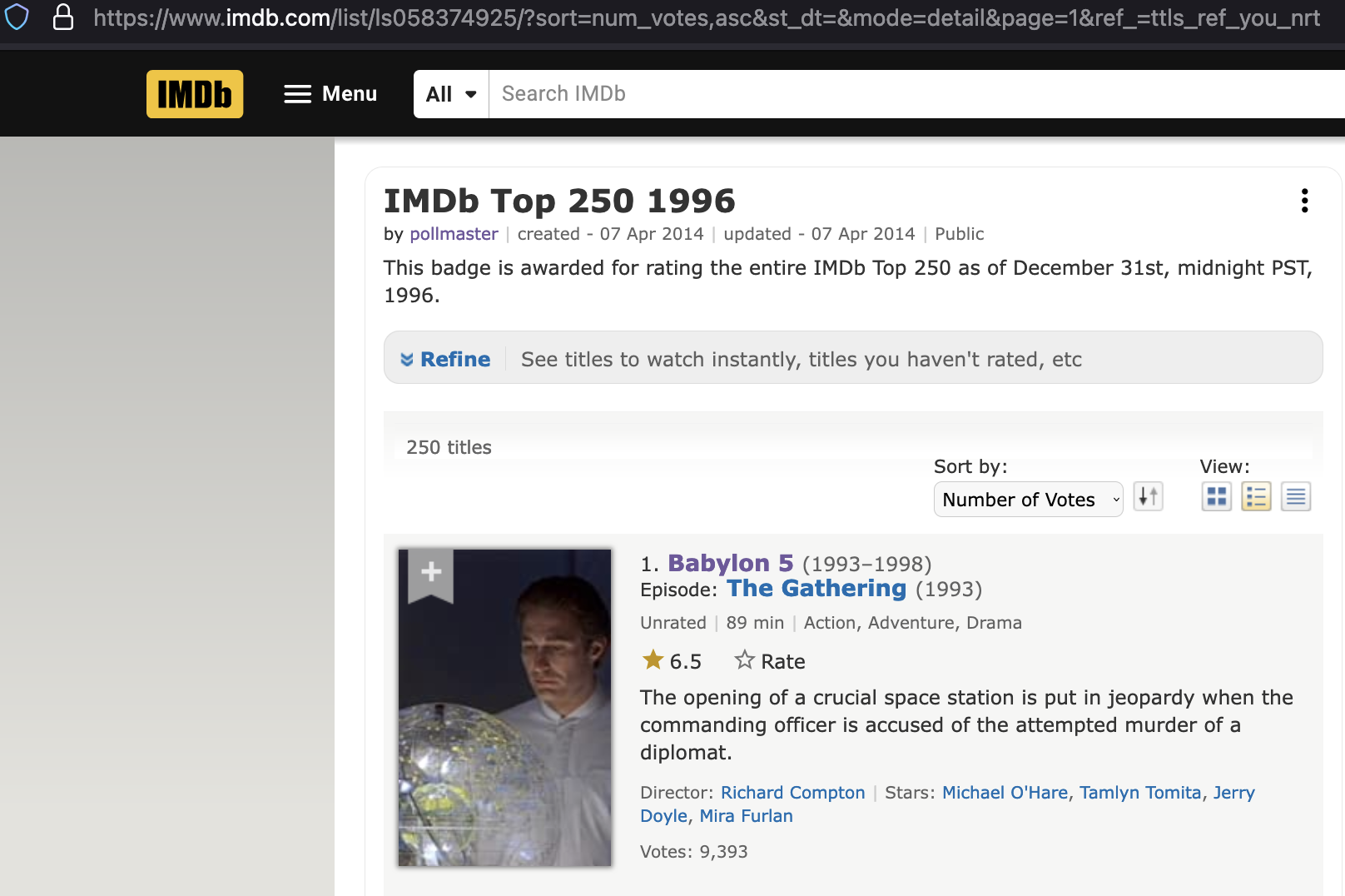 ‎Why is a TV episode is in IMDb Top 250 1996 list for movies | IMDb Community Forums