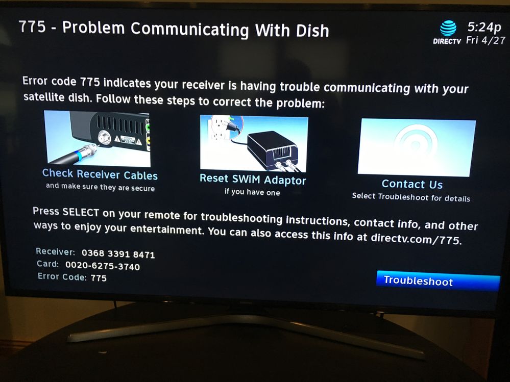  Code 775 With New 4K Tv DIRECTV Community Forums
